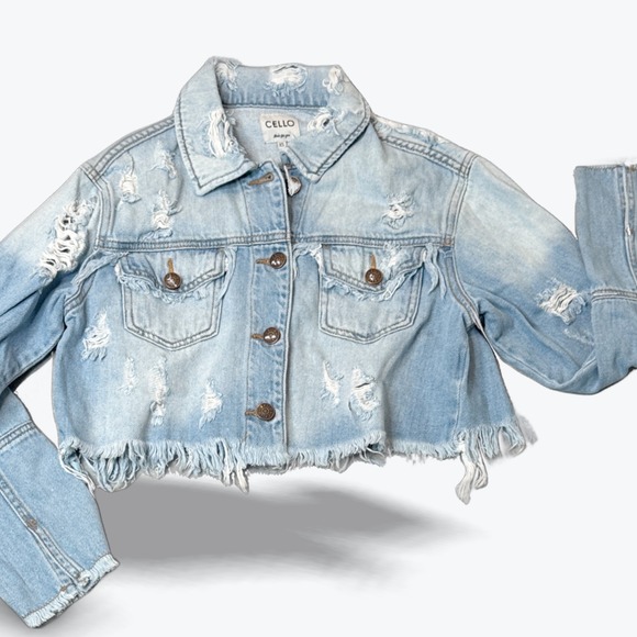 Cello | Jackets & Coats | Cello Denim Jacket Xs Distressed Cropped ...